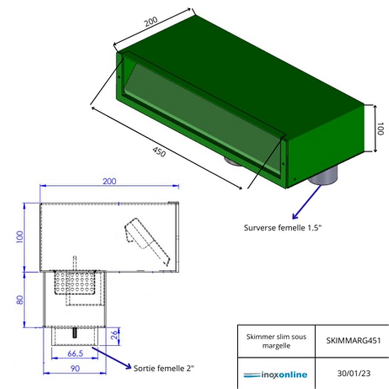SKIMMER SLIM SOUS MARGELLE - Inoxonline, accessoire en inox pour piscine